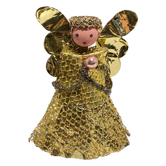 Vintage | Holiday | Vintage Gold Foil Mesh Angel Christmas Ornament ...